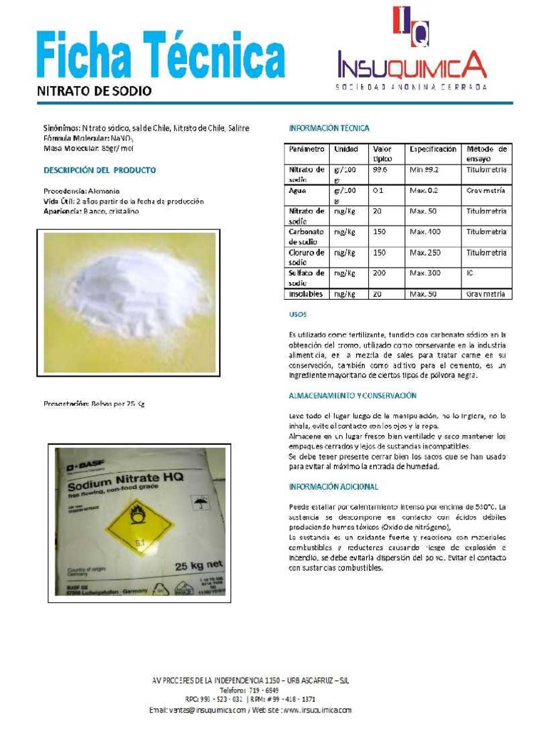 Nitrato de Sodio Basf - Ficha Tecnica | PDF