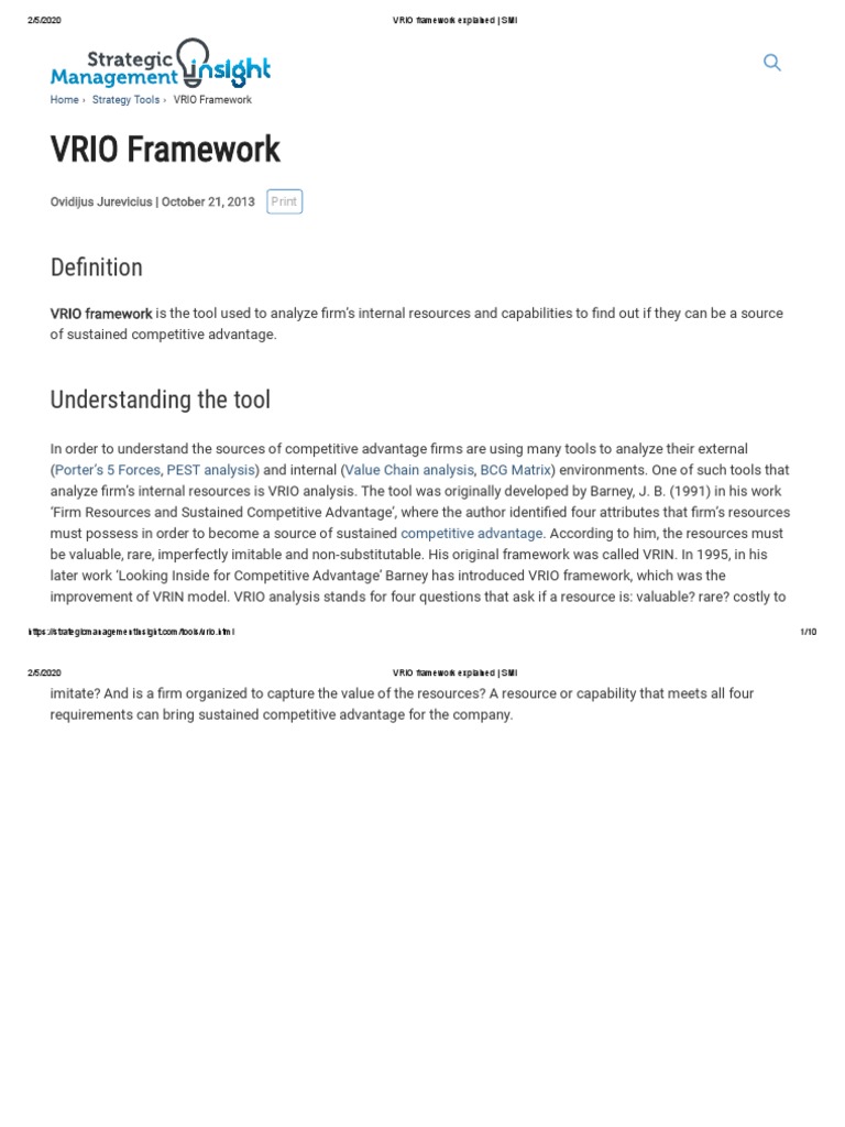 VRIO Framework Explained - SMI | PDF | Competitive Advantage | Business ...