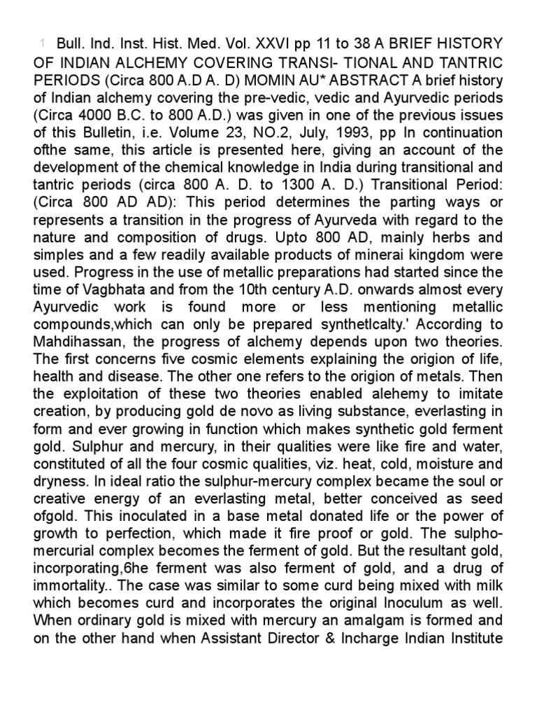 A BRIEF HISTORY OF INDIAN ALCHEMY COVERING TRANSI - TIONAL AND TANTRIC ...