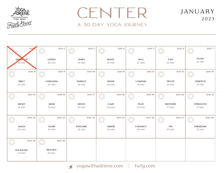 Yoga Calendar 30 Days Challenge 2023 | PDF