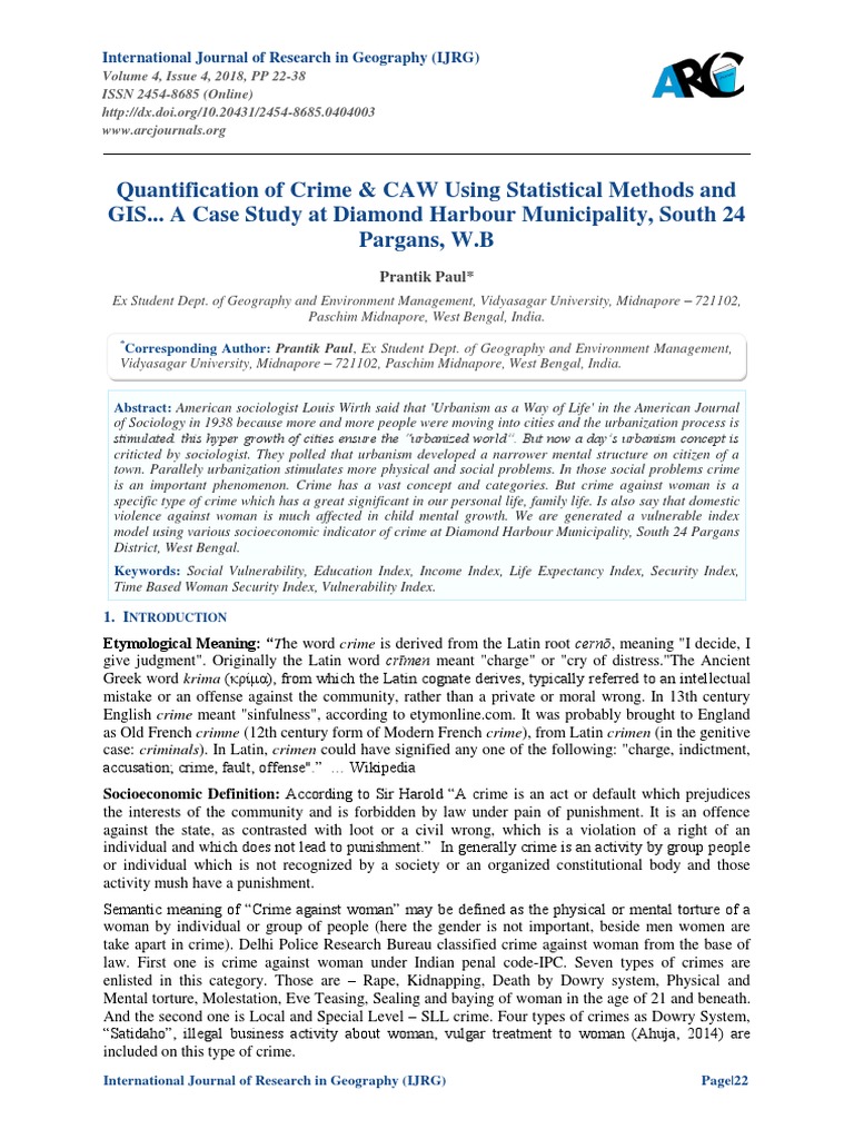 Quantification of Crime & CAW Using Statistical Methods and GIS... A Case Study at Diamond Harbo ...