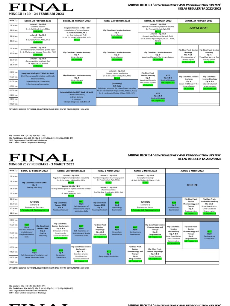 Jadwal Blok I.4 Reg - FINAL (2023) PDF | PDF | Pathology | Anatomy