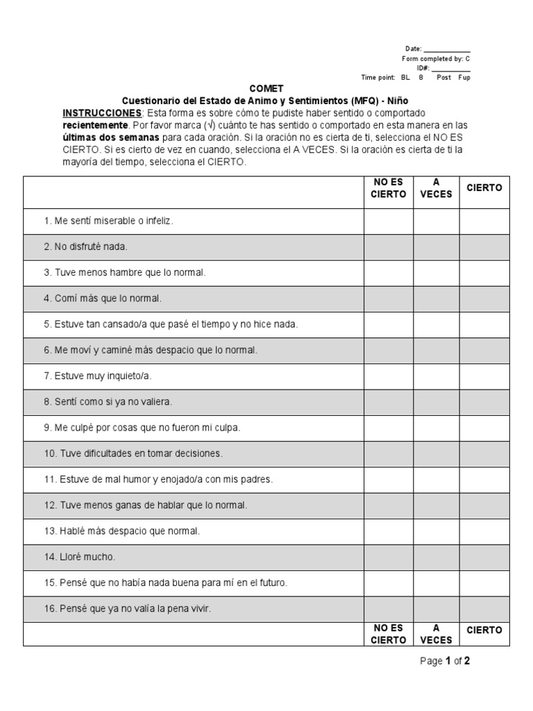 MFQ Child Items Spa | PDF