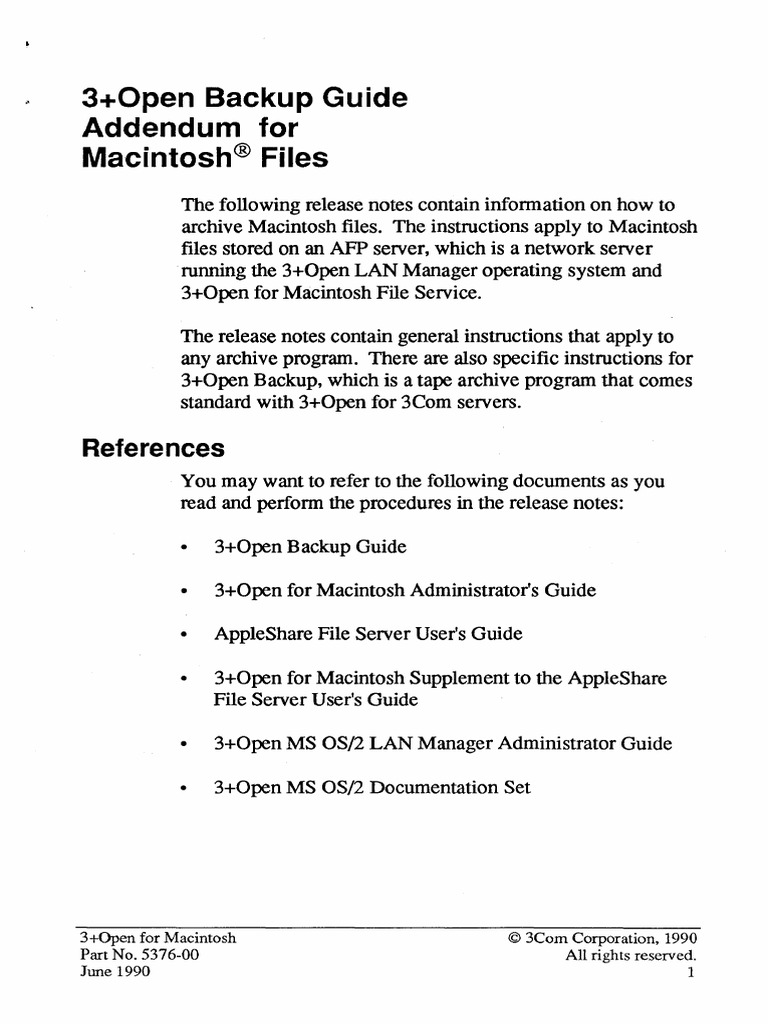 5376 00 3 Open Backup Guide Addendum For Macintosh Files Jun90 Pdf Pdf Computer File Backup