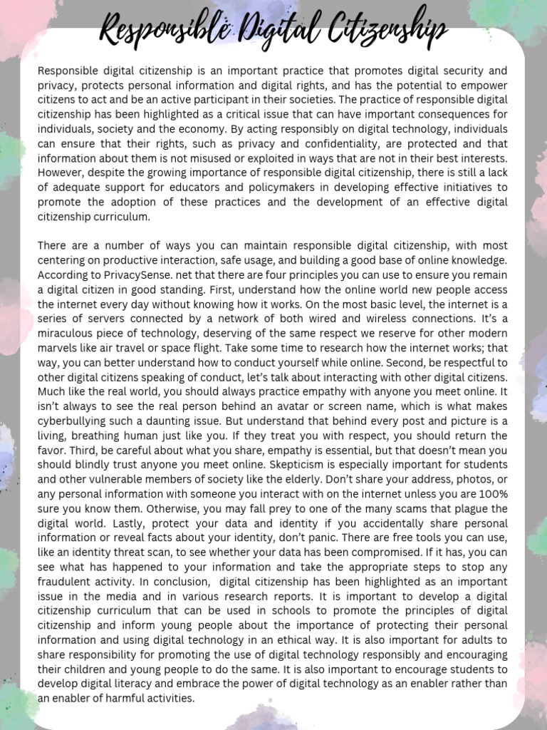 Responsible Digital Citizenship | PDF | Internet | Privacy