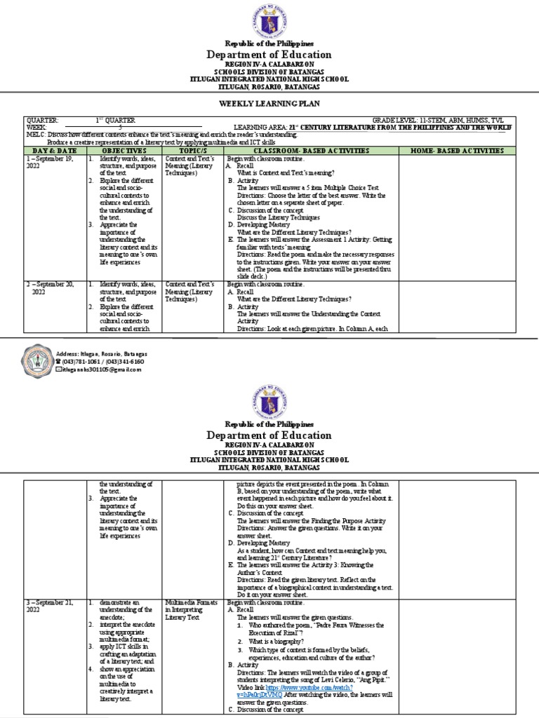 21ST Century Week 5 - September 19-23, 2022 | PDF | Learning | Multimedia