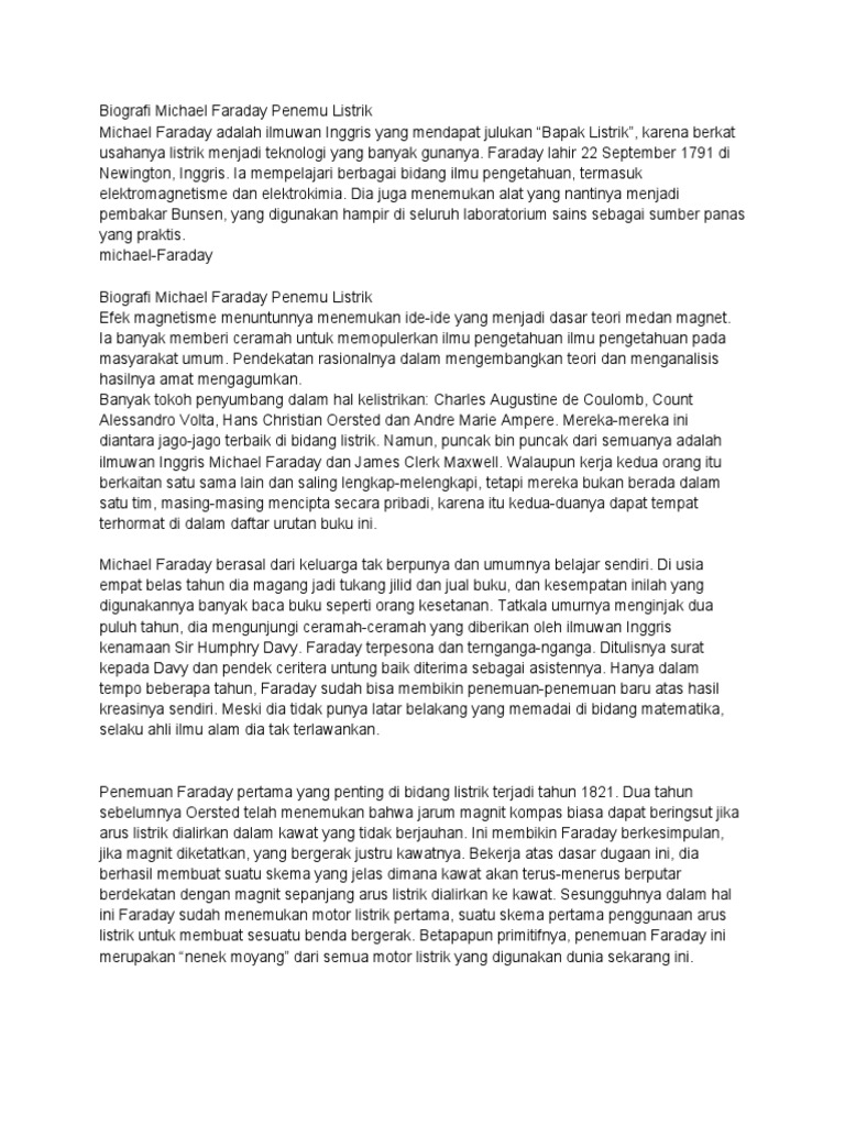 Biografi Michael Faraday Penemu Listrik | PDF Biografi Michael Faraday Penemu Listrik | PDF