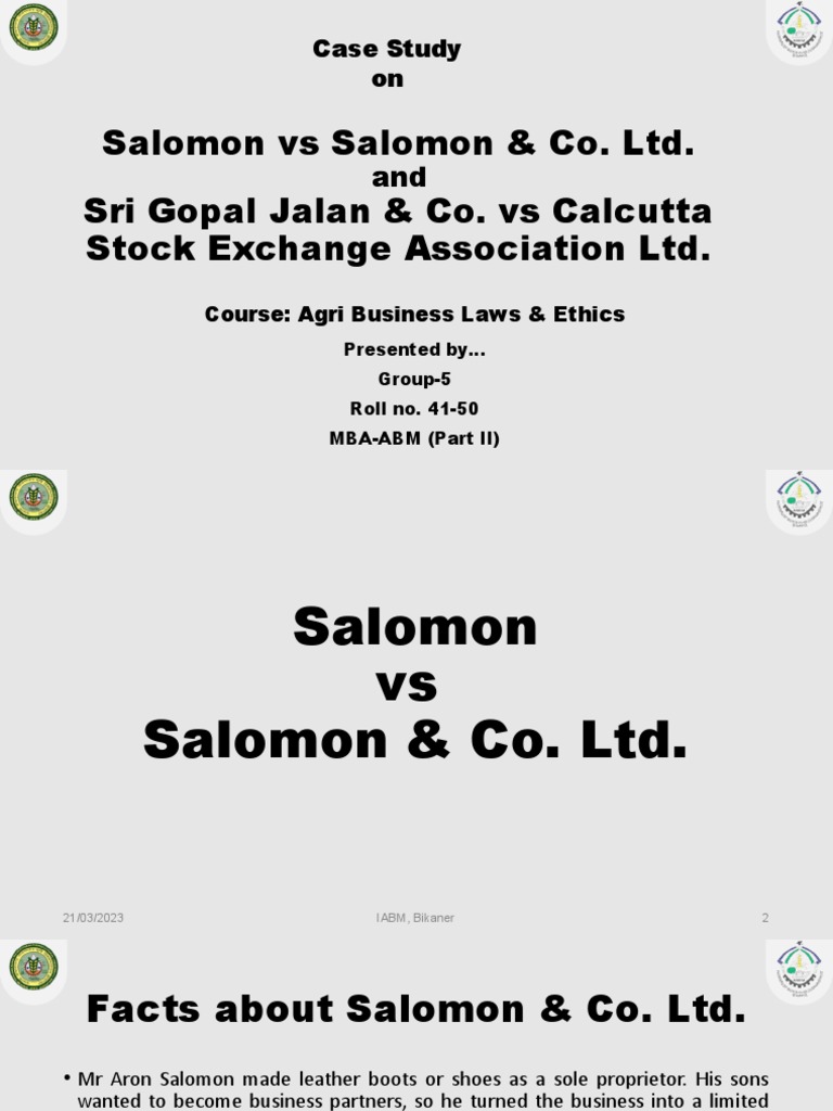 Case Study On Salomon V Salomon | PDF | Civil Law (Legal System) | Corporations