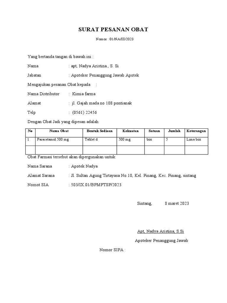 Surat Pesanan Obat Apotek 2023 | PDF | Hukum | Kesehatan Holistik
