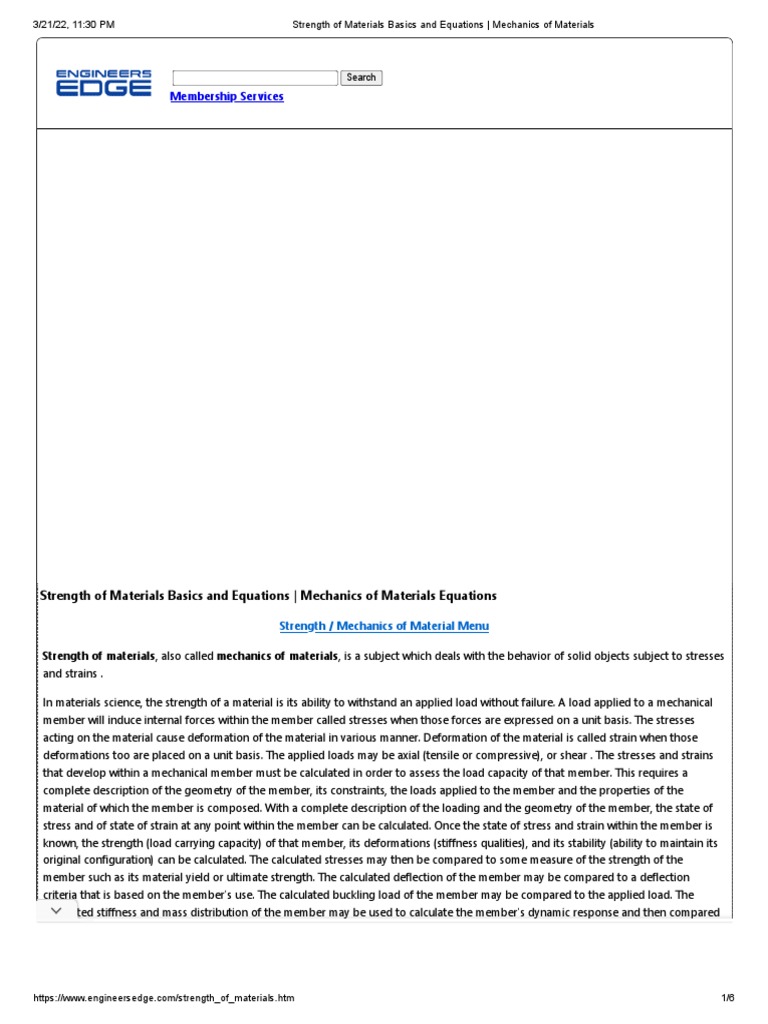 Strength of Materials Basics and Equations - Mechanics of Materials PDF ...