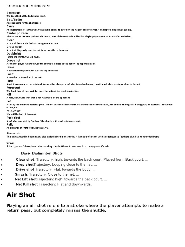 Badminton Terminologies | PDF