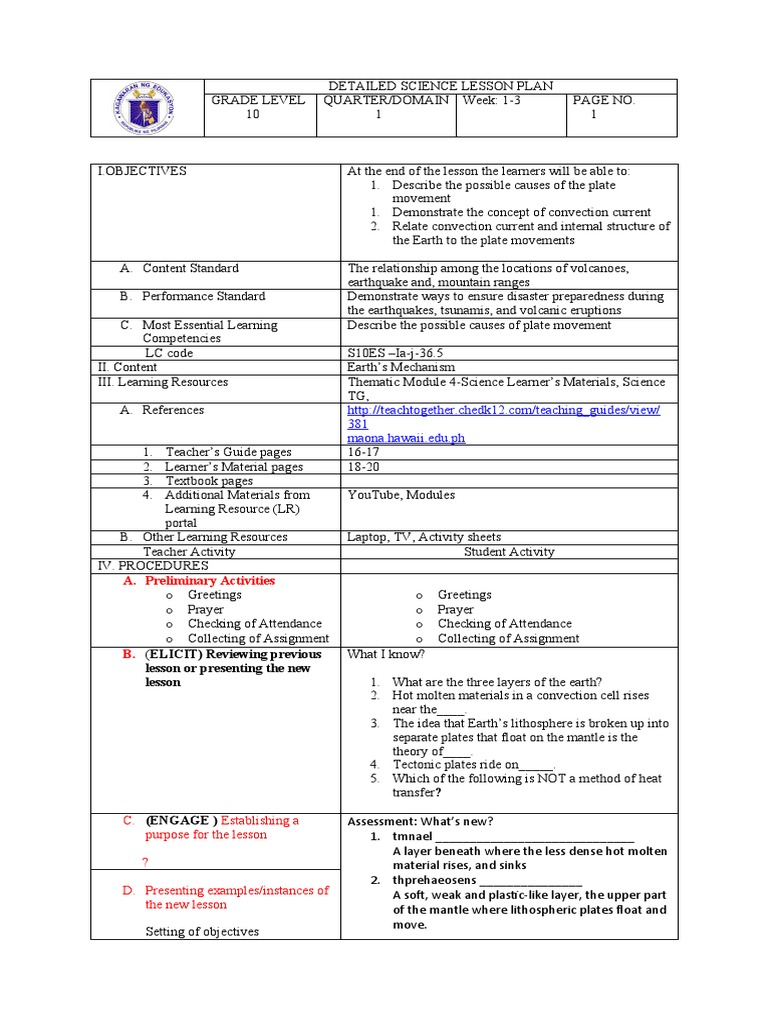 7es Lesson Plan in Science | PDF | Plate Tectonics | Convection
