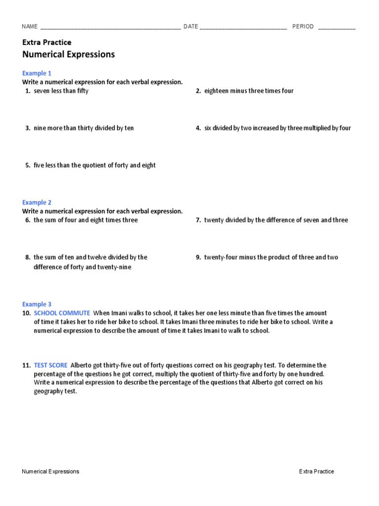 Numerical Expressions: Extra Practice | PDF | Mathematics | Arithmetic