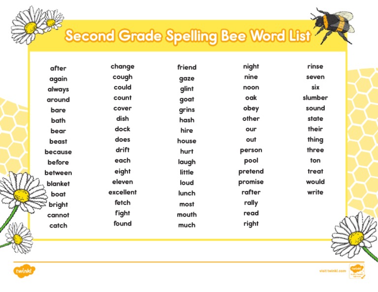 Color Second Grade Spelling Bee Word List | PDF