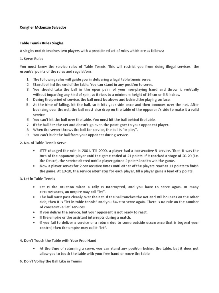 Table Tennis Singles Rules Explained | PDF | Table Tennis | Games Of ...