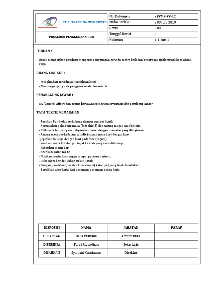 SOP Pengunaan BOR.xlsx | PDF