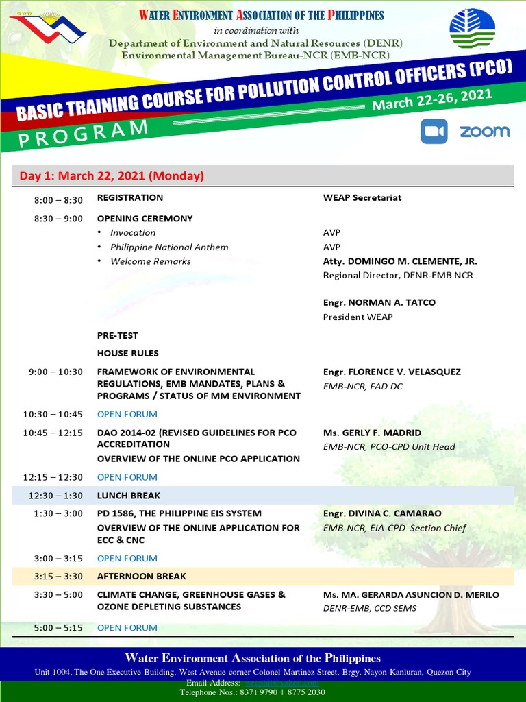 NCR - PCO Training Webinar Program Final-March 22-26, 2021 | PDF | Environmental Issues ...