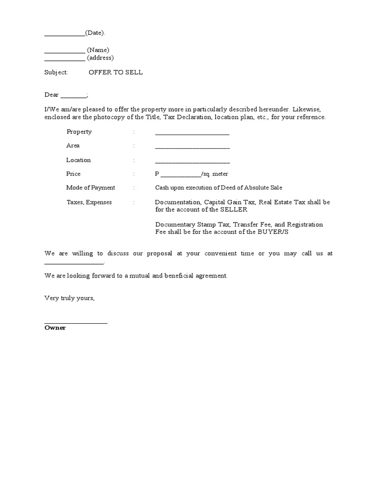 Offer To Sell (Format) | PDF