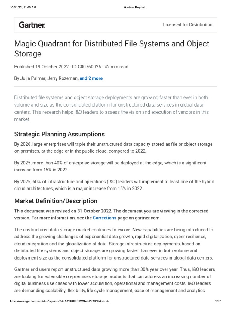 Magic Cuadrant Gartner File Object Storage October2022 | PDF | Cloud ...