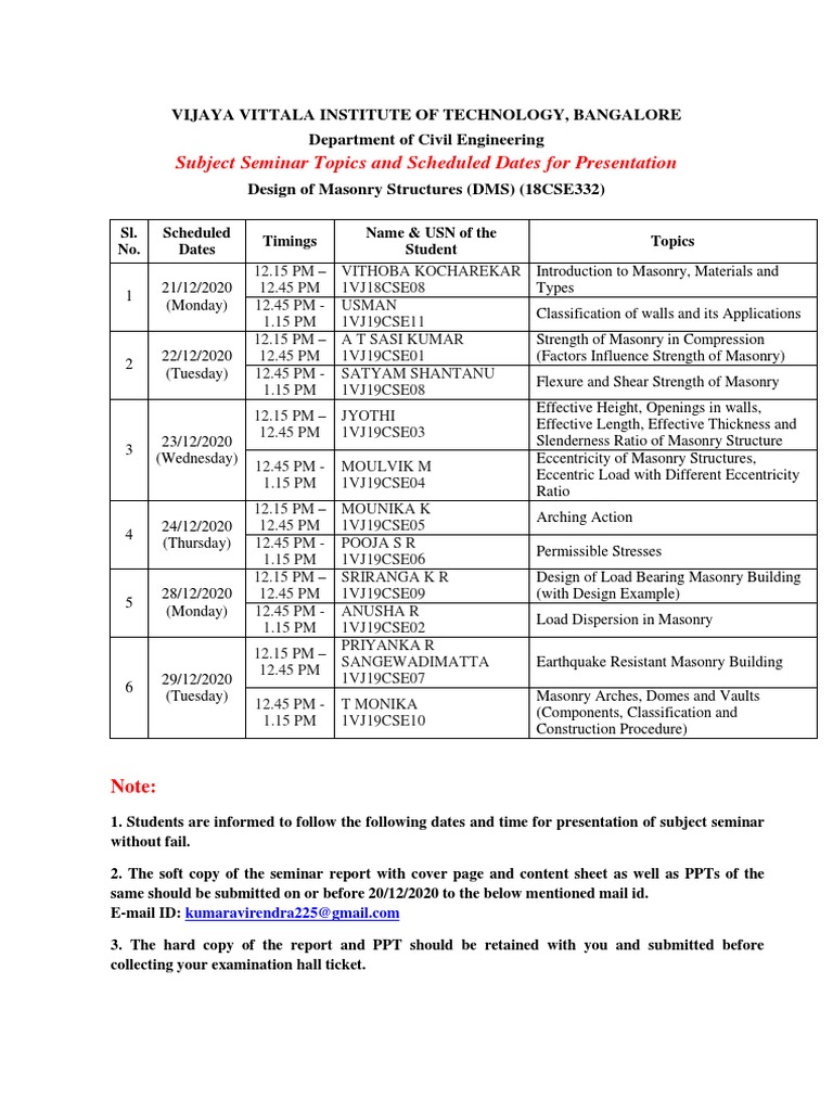 Seminar Schedule for DMS Presentations | PDF