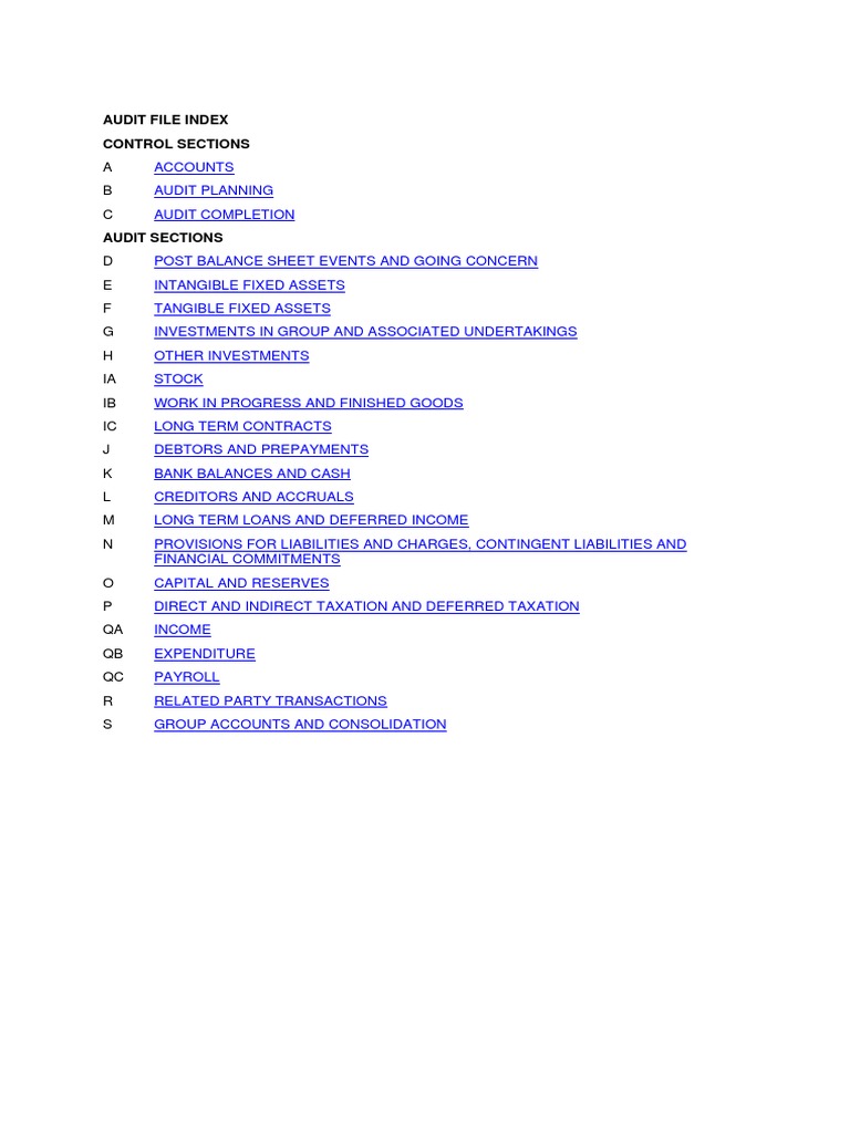 An Audit File Index and Independence Checklist | PDF | Audit | Risk