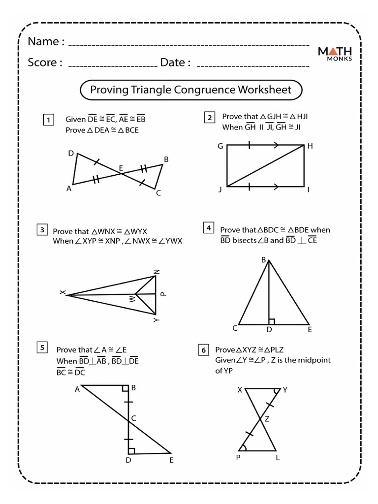 Geometry Worksheet Triangle Congruence Proofs | PDF