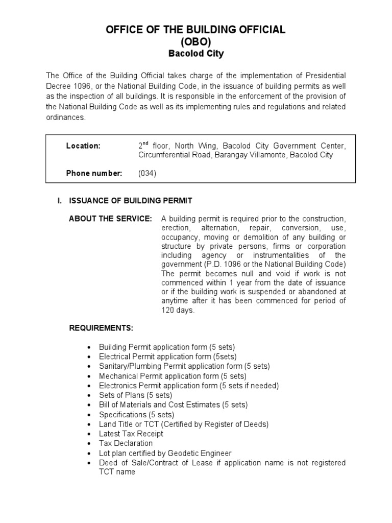 Office of The Building Official (OBO) : Bacolod City | PDF | Building Code