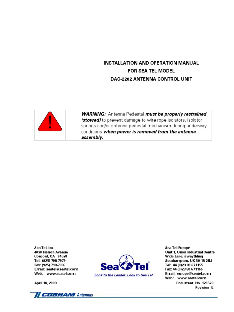 Manual Dac2202 Antenna Control Unit | PDF | Menu (Computing) | Compass