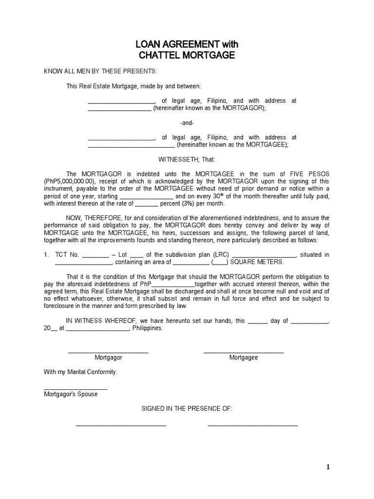 Loan Agreement with Chattel Mortgage | PDF | Mortgage Law | Promissory Note