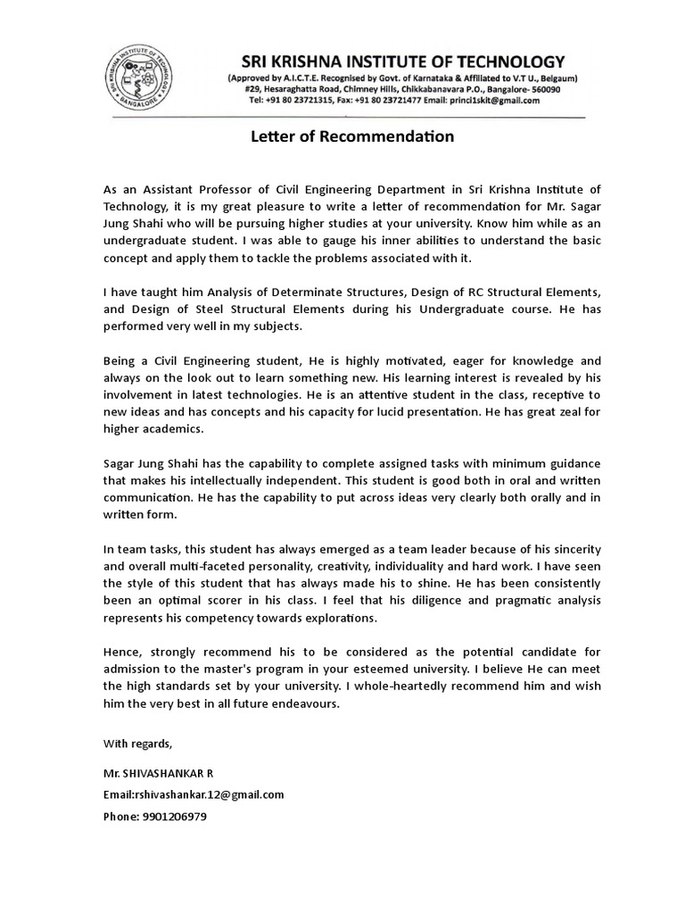 Proper Format For A Letter Of Recommendation