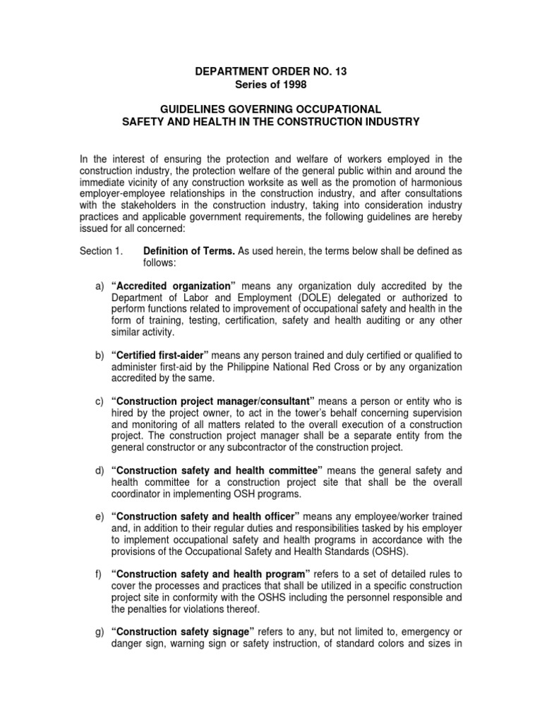 Department Order 13 | PDF | Occupational Safety And Health | Personal ...