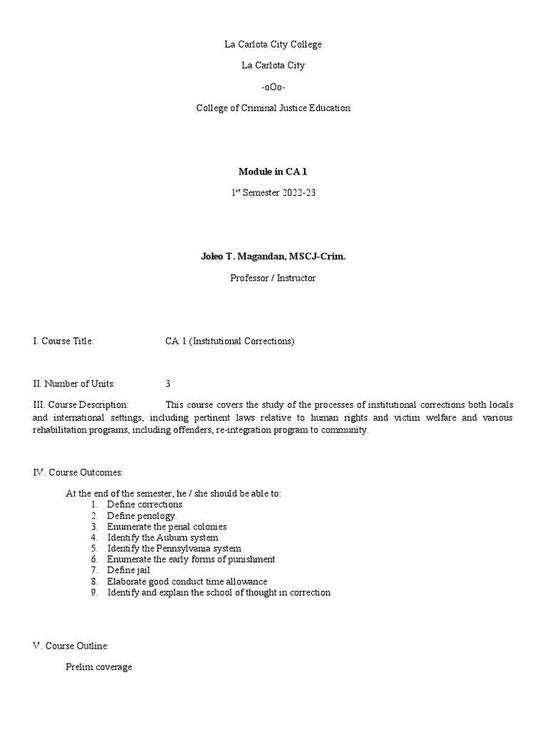 CA 1 Module | PDF | Prison | Criminology