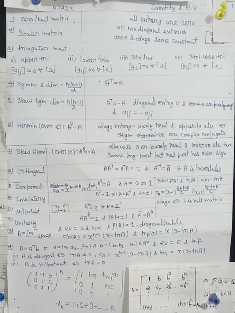 Short Notes ? On Special Types of Matrices | PDF | Linear Algebra ...