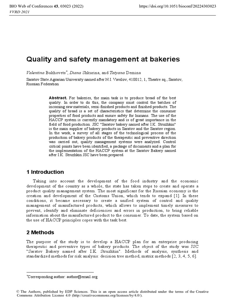 Quality and Safety Management at Bakeries | PDF | Hazard Analysis And ...