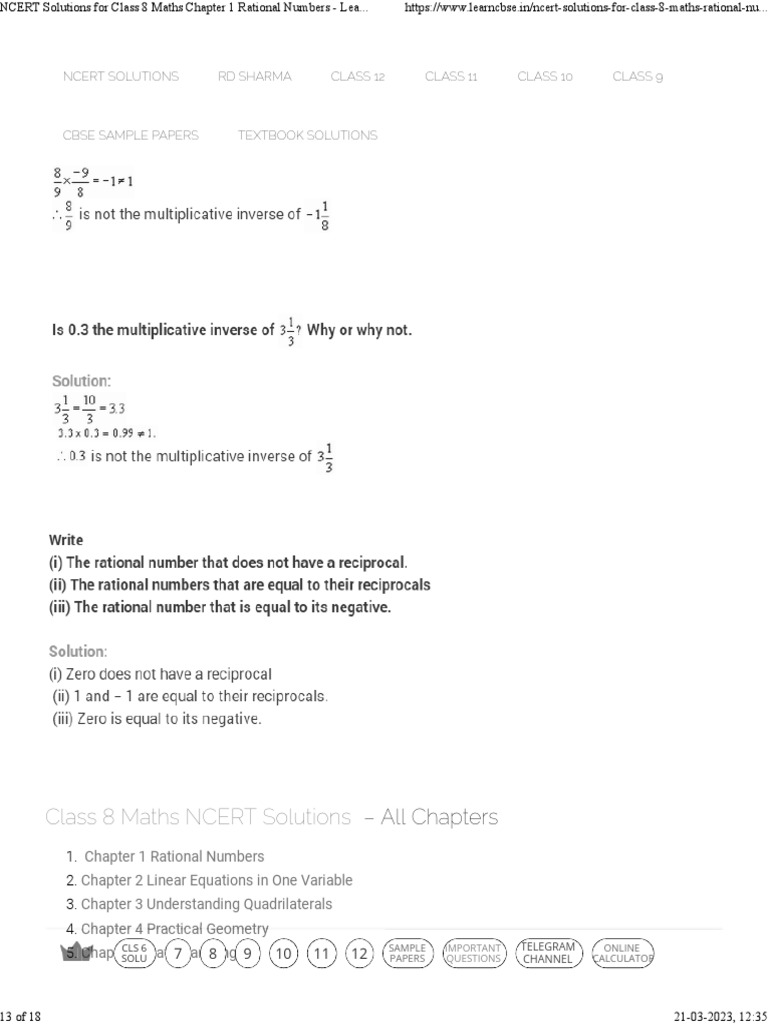 NCERT Solutions For Class 8 Maths Chapter 1 Rational Numbers - Learn CBSE-5 | PDF | Mathematics ...