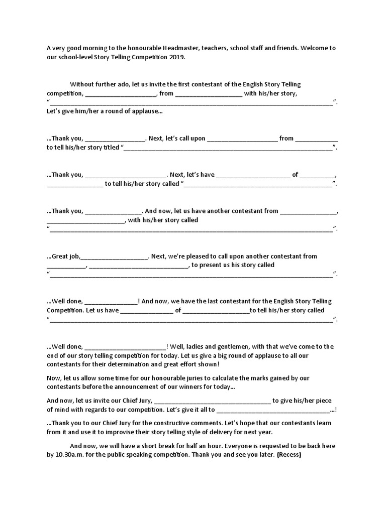 MC Script For Storytelling | PDF