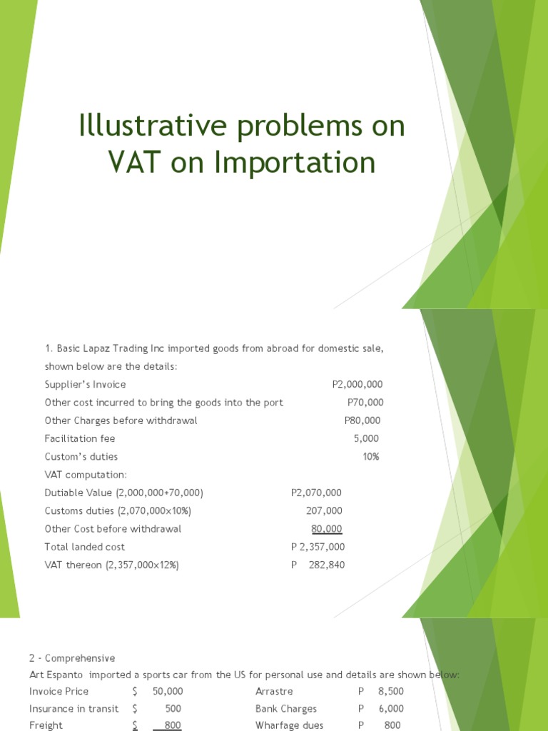 Illustrative Problems On VAT On Importation | PDF | Value Added Tax | Taxes