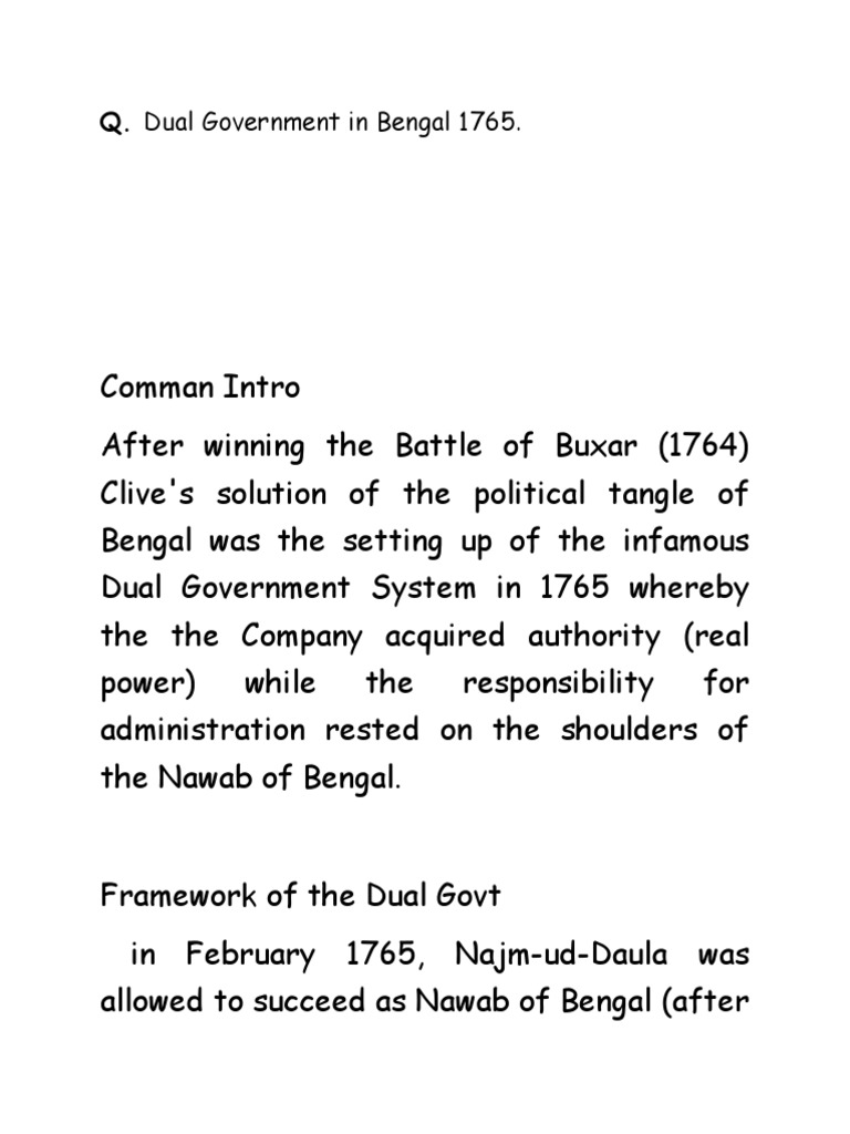 Dual Government in Bengal 1765 | PDF