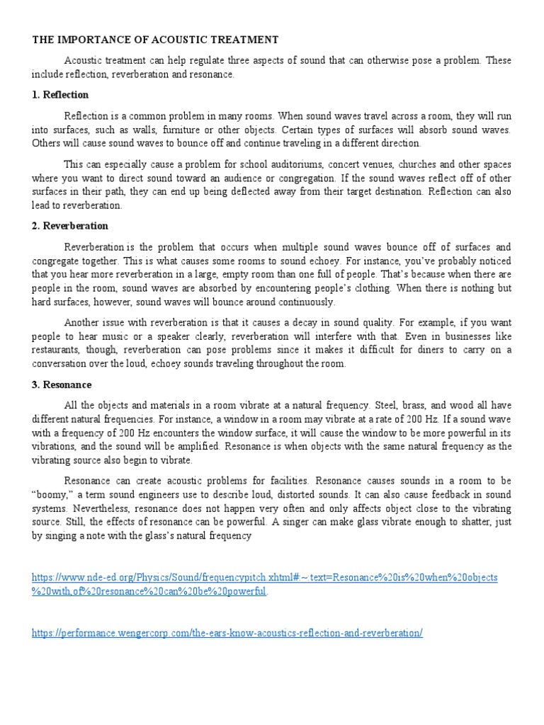 The Importance of Acoustic Treatment | PDF | Sound | Resonance