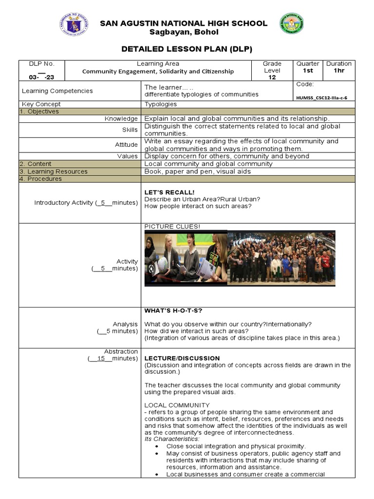 San Agustin National High School Sagbayan, Bohol Detailed Lesson Plan ...