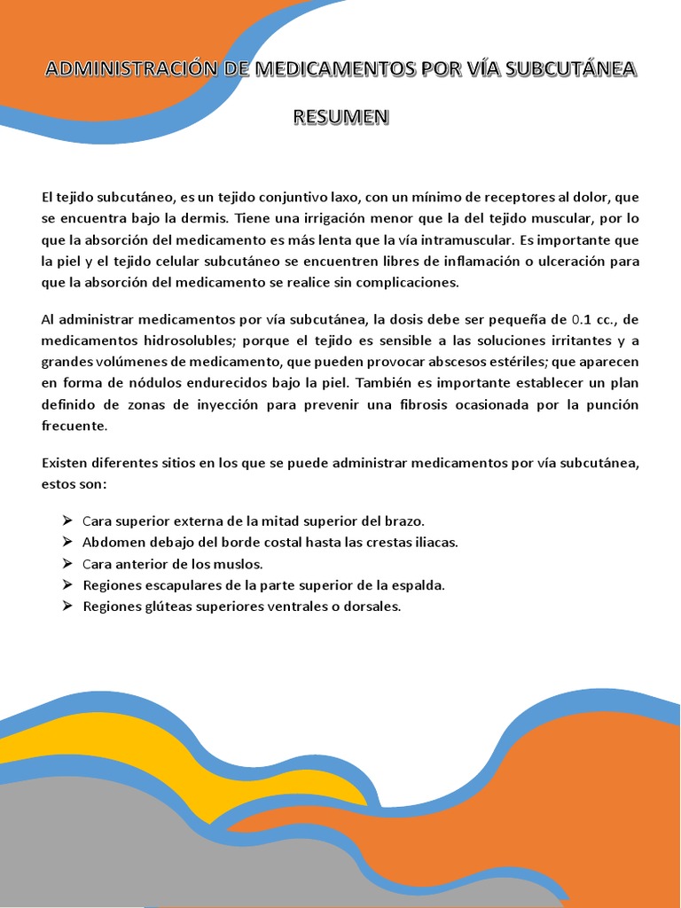 Administración de Medicamentos Por Vía Subcutánea PDF | PDF