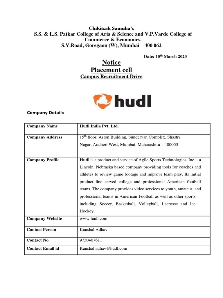Hudl India Pvt. LTD Campus Placement PDF | PDF