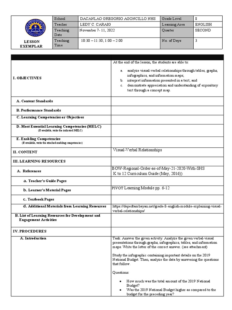 Lesson Exemplar Visual Verbal Relationship | PDF | Pie Chart | Chart