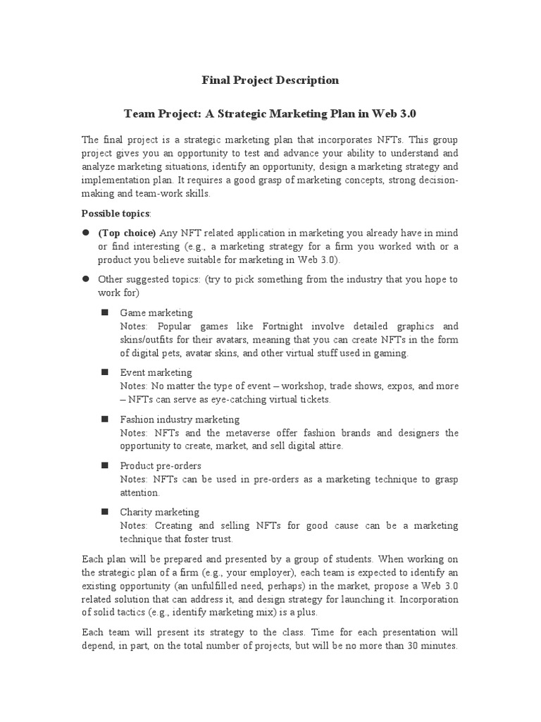 Team Project: A Strategic Marketing Plan in Web 3.0 | PDF | Marketing ...