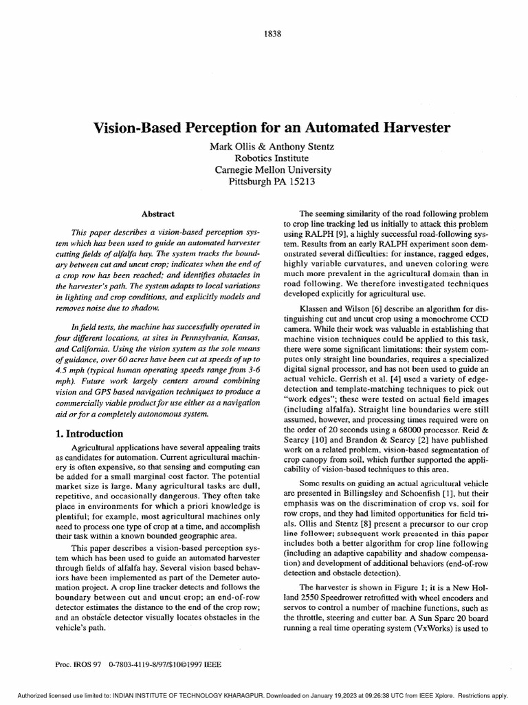 Vision-Based Perception For An Automated Harvester | PDF | Rgb Color ...