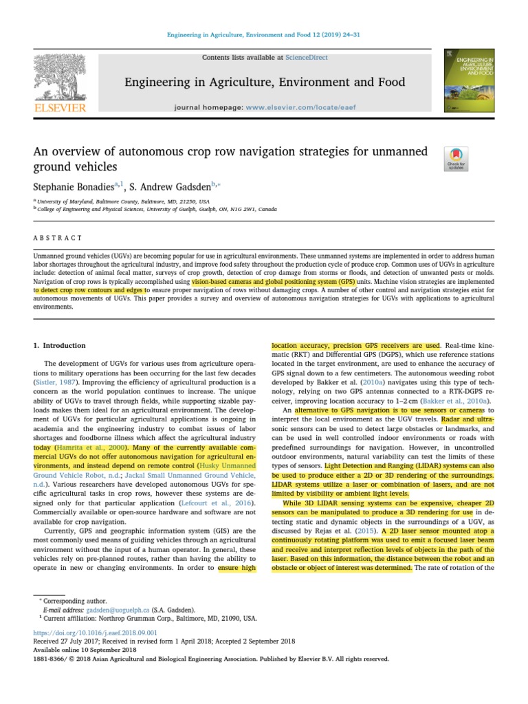 An Overview of Autonomous Crop Row Navigation Strategies For Unmanned ...