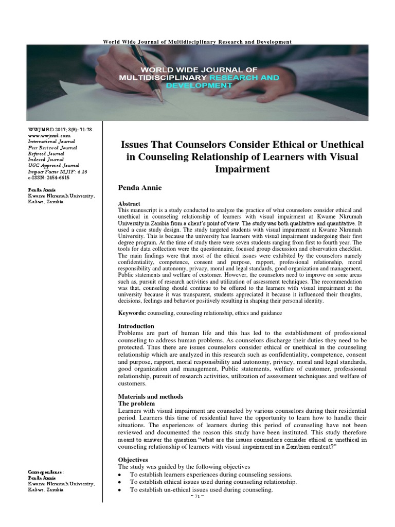Issues That Counselors Consider Ethical or Unethical in Counseling ...
