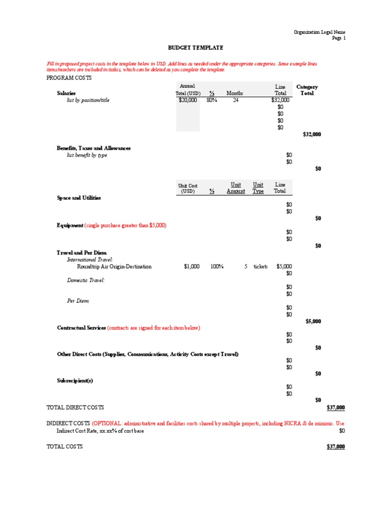 Sample Budget Template Guide | PDF | Cost | Per Diem
