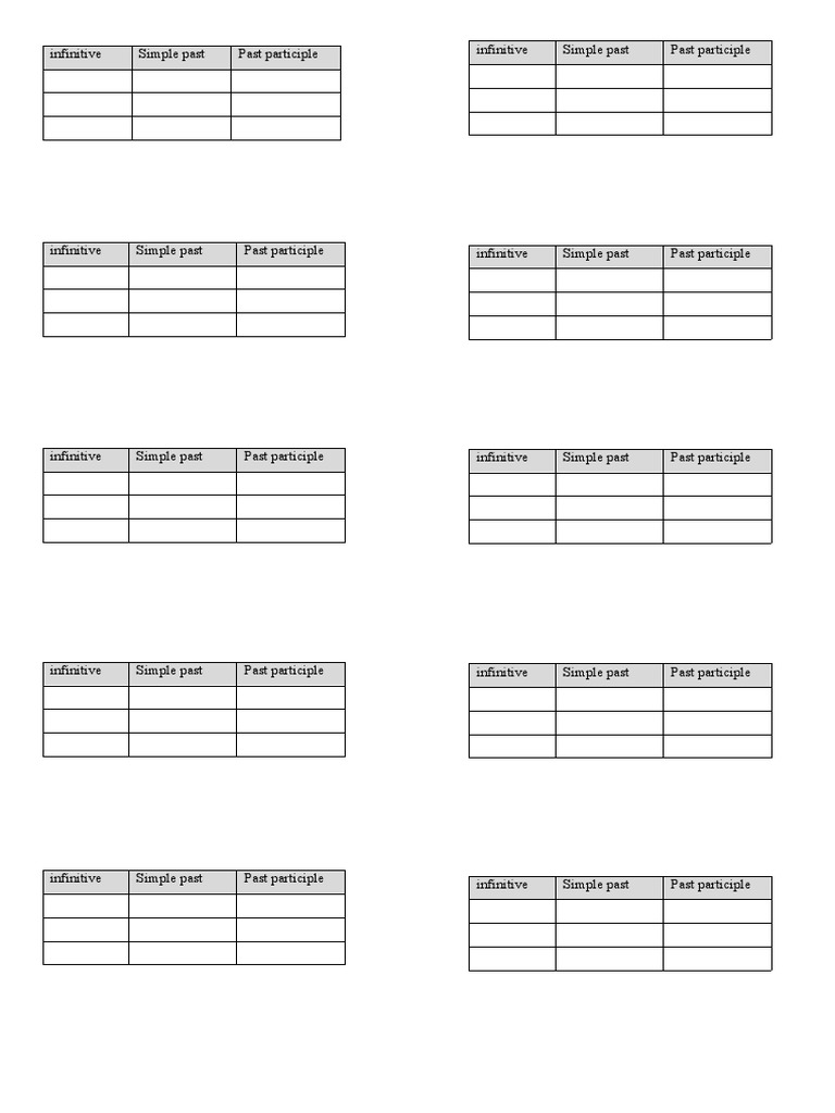 Past Tense Table - Blank | PDF