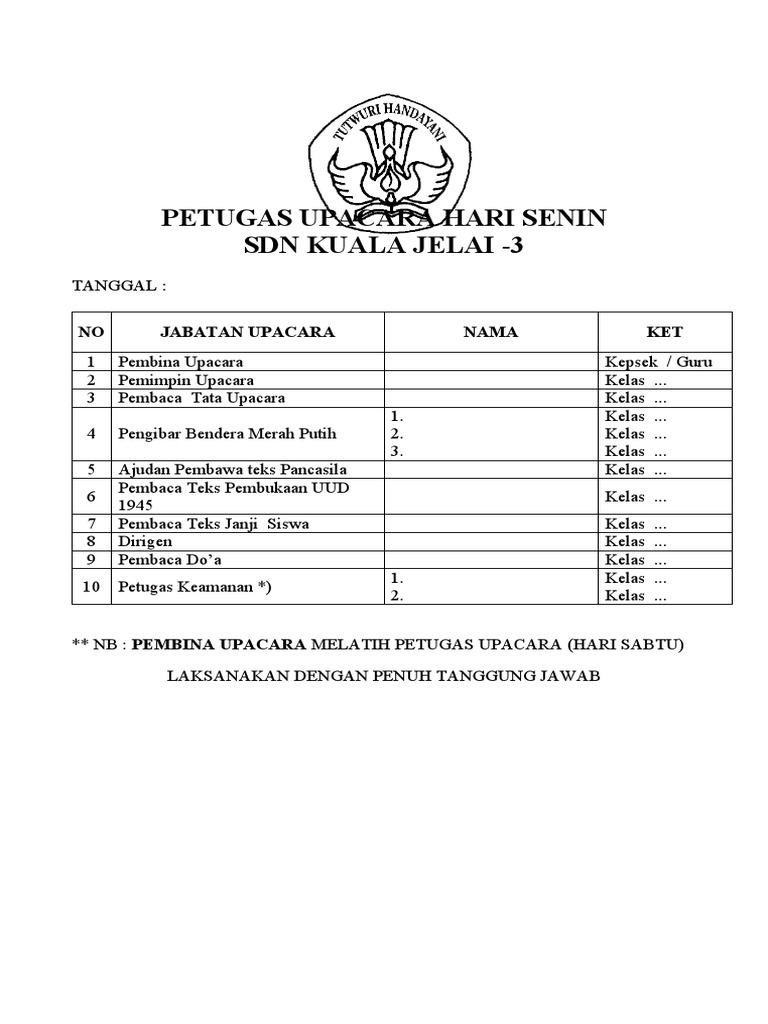 Format Petugas Upacara Hari Senin | PDF